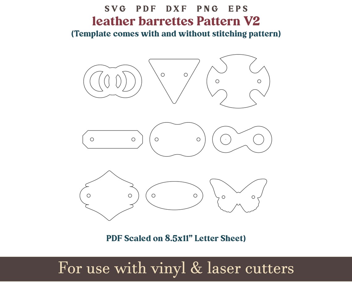 Leather Hair Barrette SVG PDF Pattern, Leather Hair Clip Leather ...