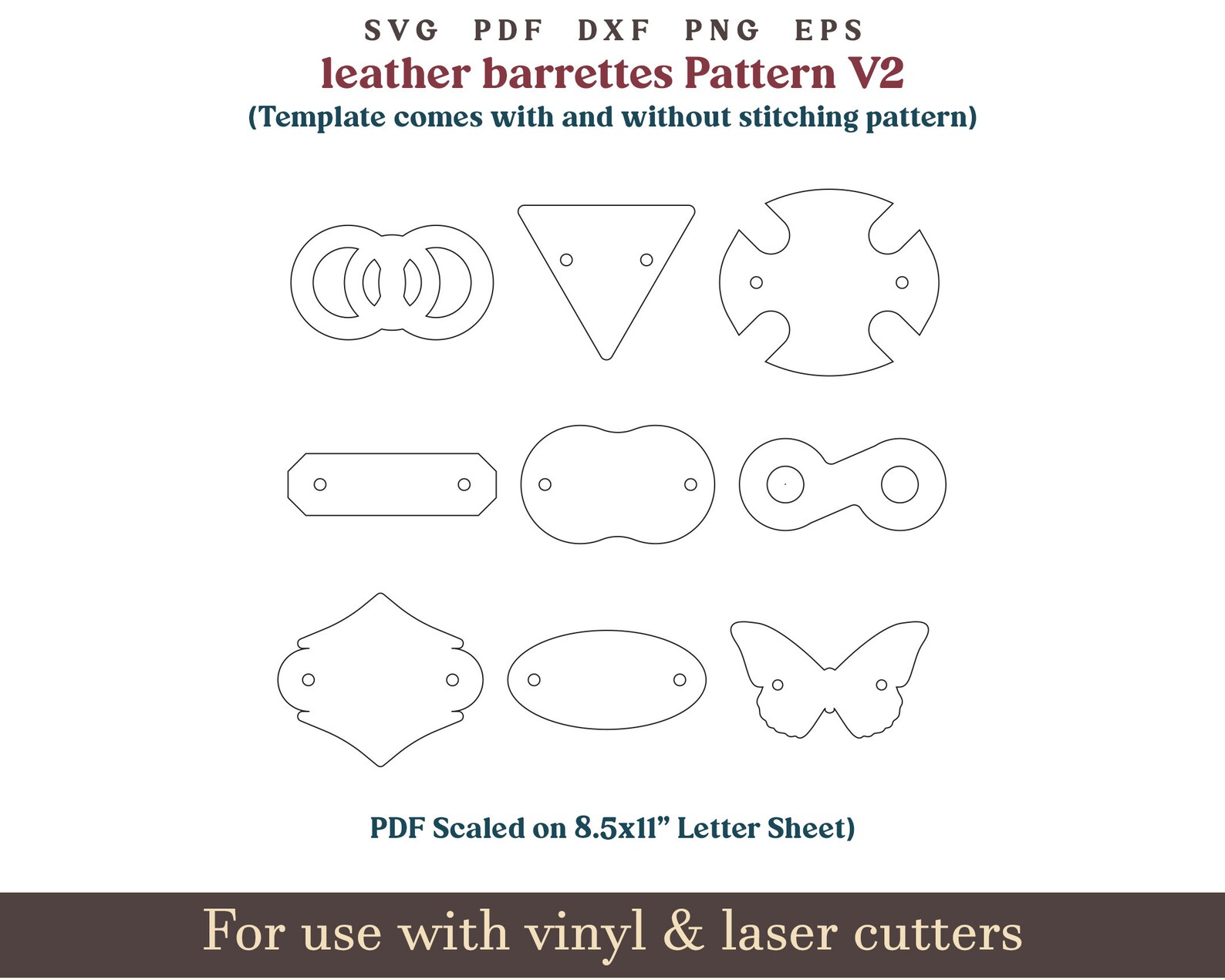 Leather Hair Barrette SVG PDF Pattern, Leather Hair Clip Leather ...