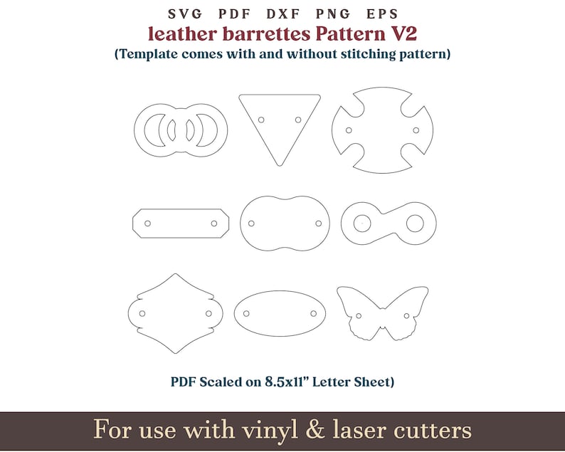 Leather Hair Barrette SVG PDF Pattern, Leather Hair Clip Leather ...