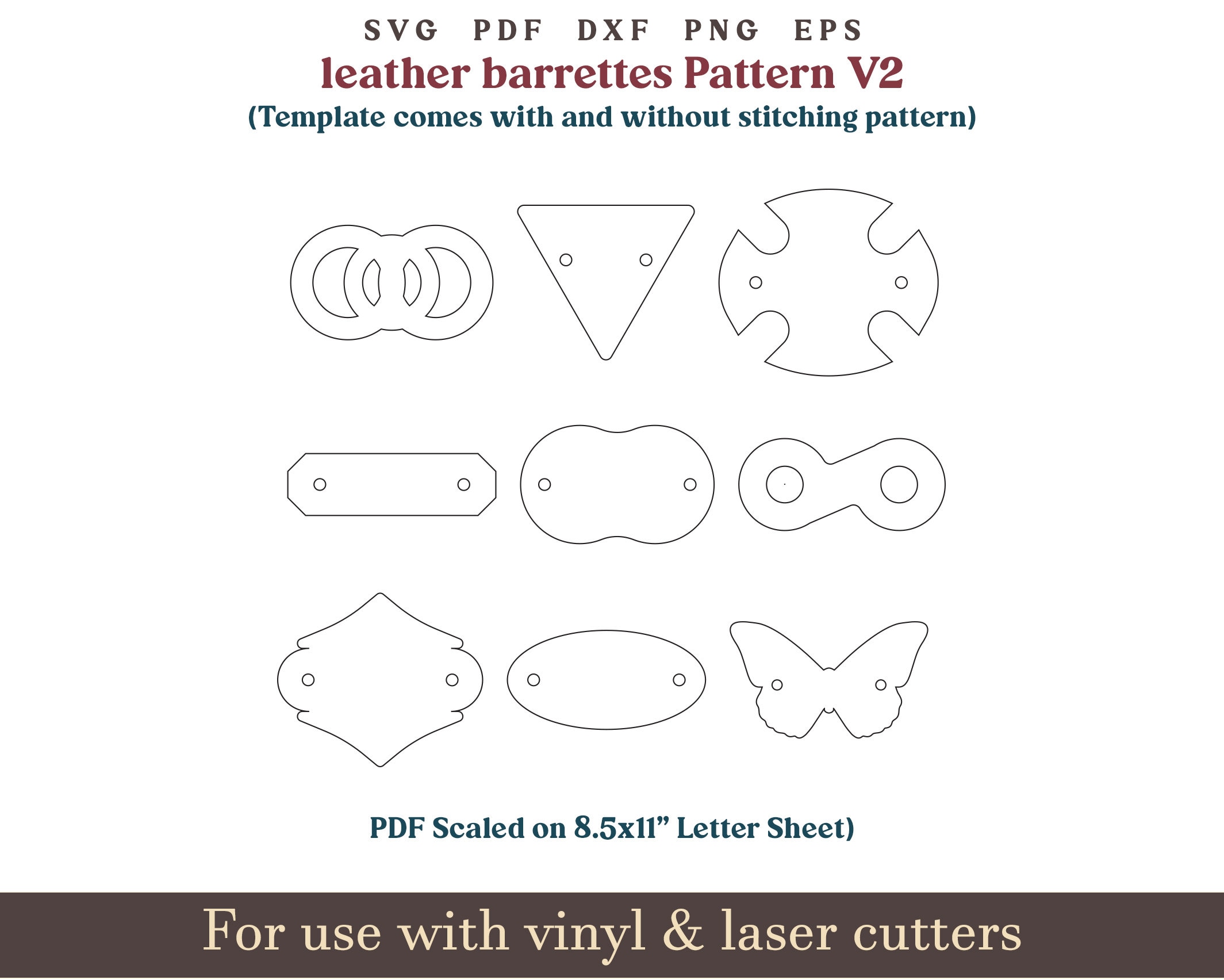 Leather Hair Barrette SVG PDF Pattern, Leather Hair Clip Leather ...