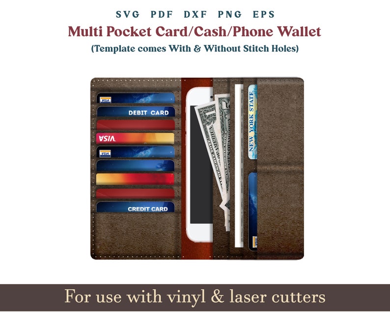 Leather Laser Cut Wallet Svg, PDF Multi Pocket Vertical Wallet Template ...