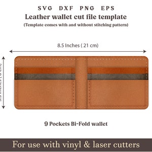 Leather Laser Cut Wallets Svg, 9 Pocket Bifold 6 Set Wallet Svg Pattern ...