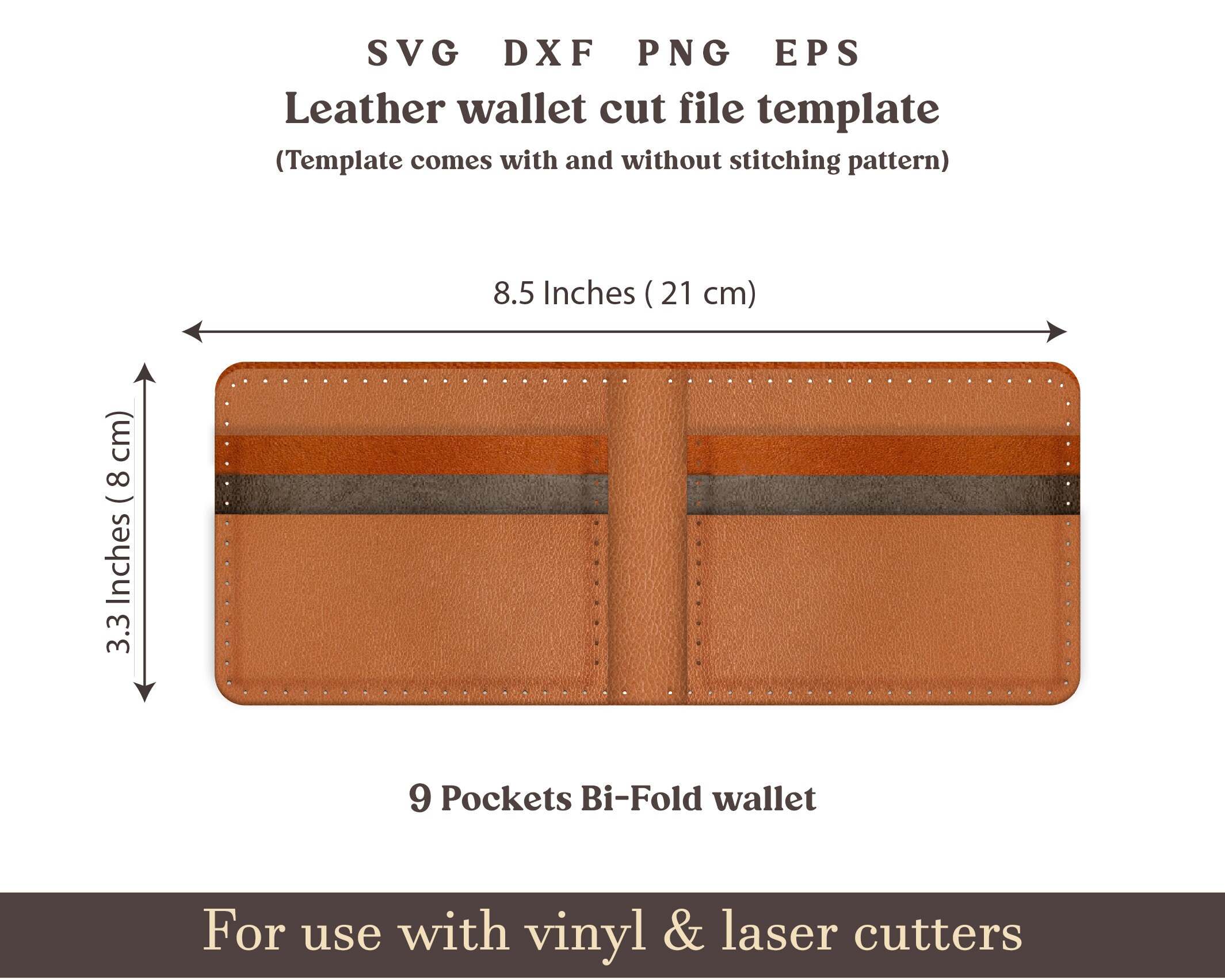 Leather Laser Cut Wallets Svg, 9 Pocket Bifold 6 Set Wallet Svg Pattern ...