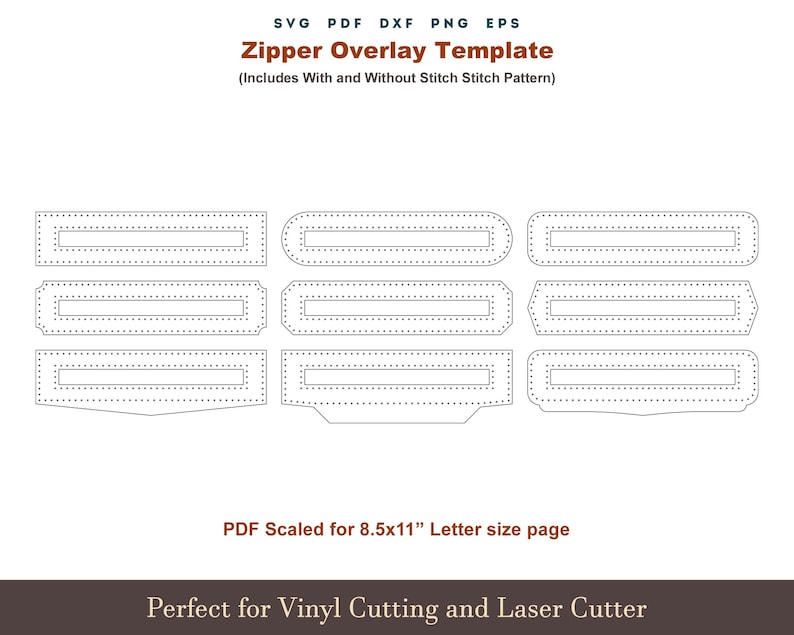 Zipper Overlay Template SVG, Leather Zipper Overlay Pattern. 9 Set ...