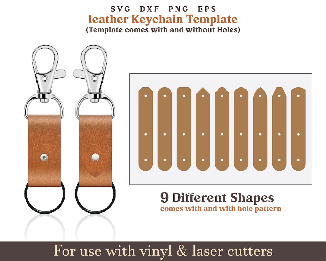 Leather Keychain Svg, 9 Set Leather Keychain Pattern Laser Cut File ...