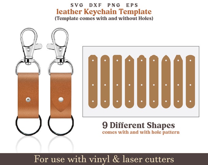 Set of 9 Keychain Digital Svg Pdf Pattern, Leather Keychain Laser Cut ...