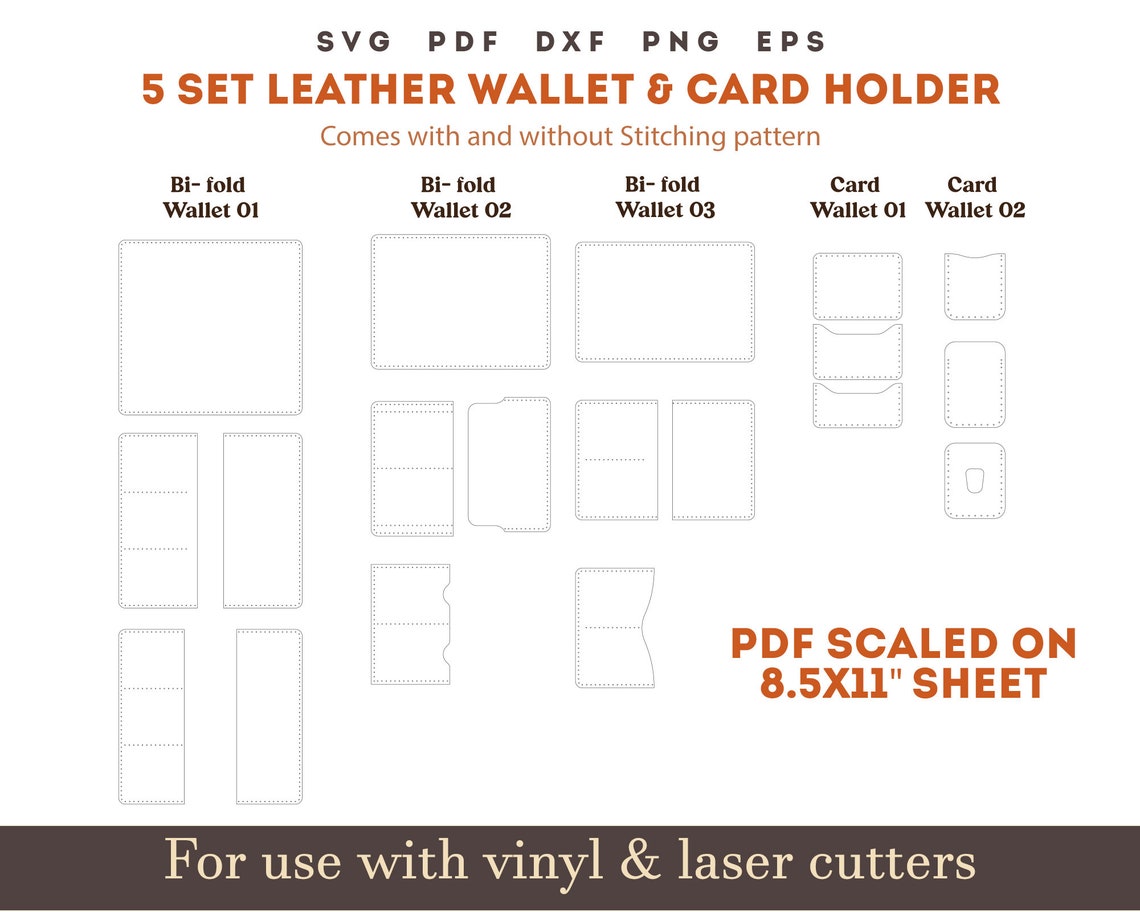 Leather Wallet SVG PDF Pattern 5 Set Leather Minimalist - Etsy