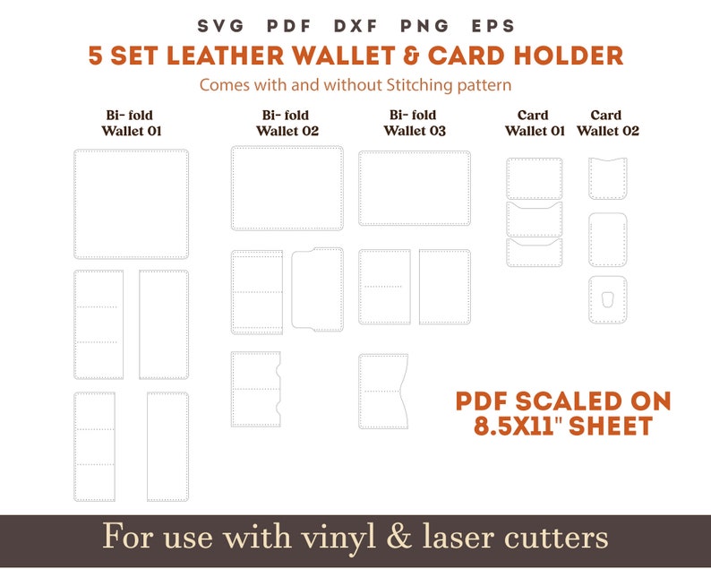 Leather Wallet SVG PDF Pattern 5 Set Leather Minimalist - Etsy