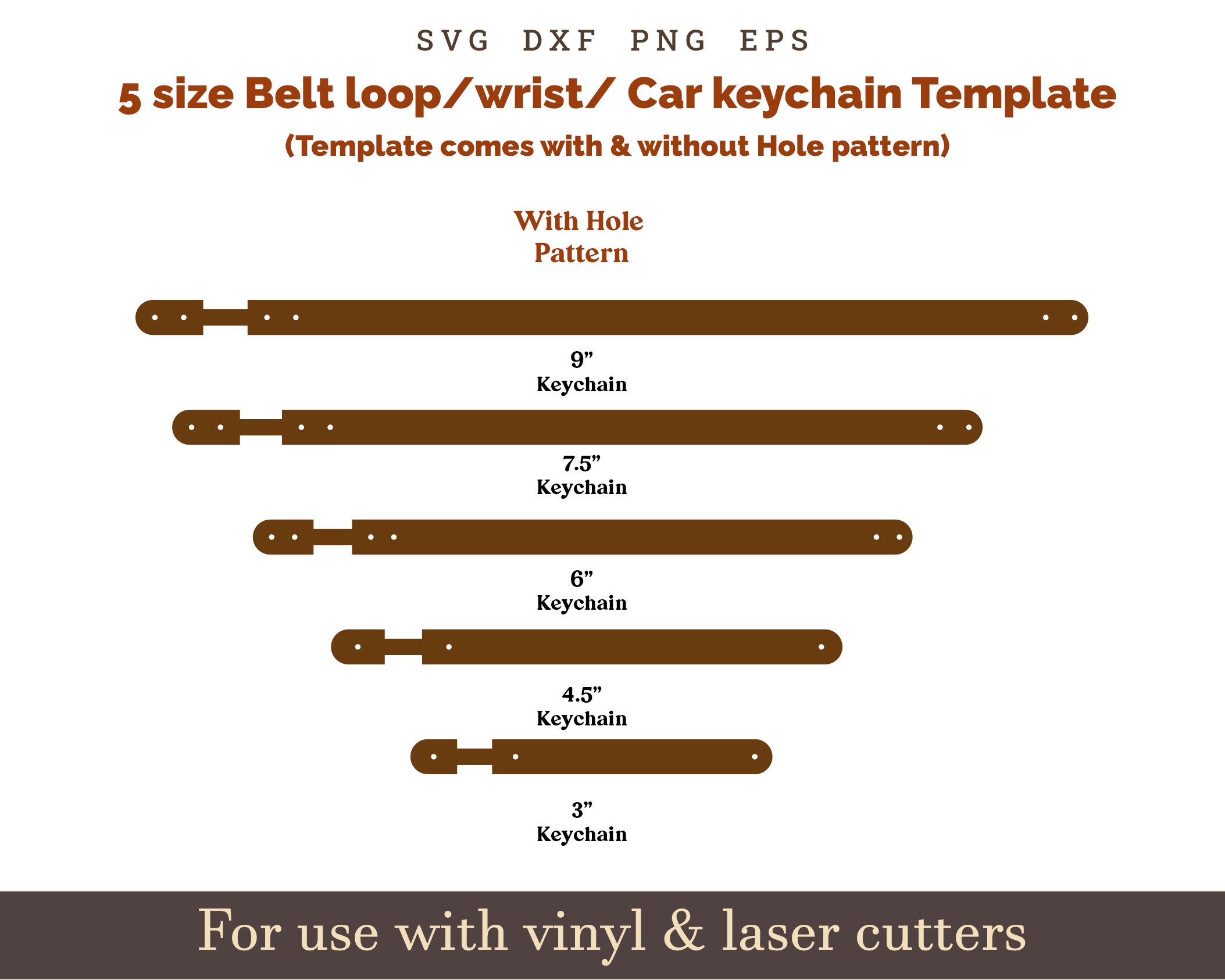Wristlet Keychain Svg Template, 5 Size Belt Loop Car Keychain Neck ...