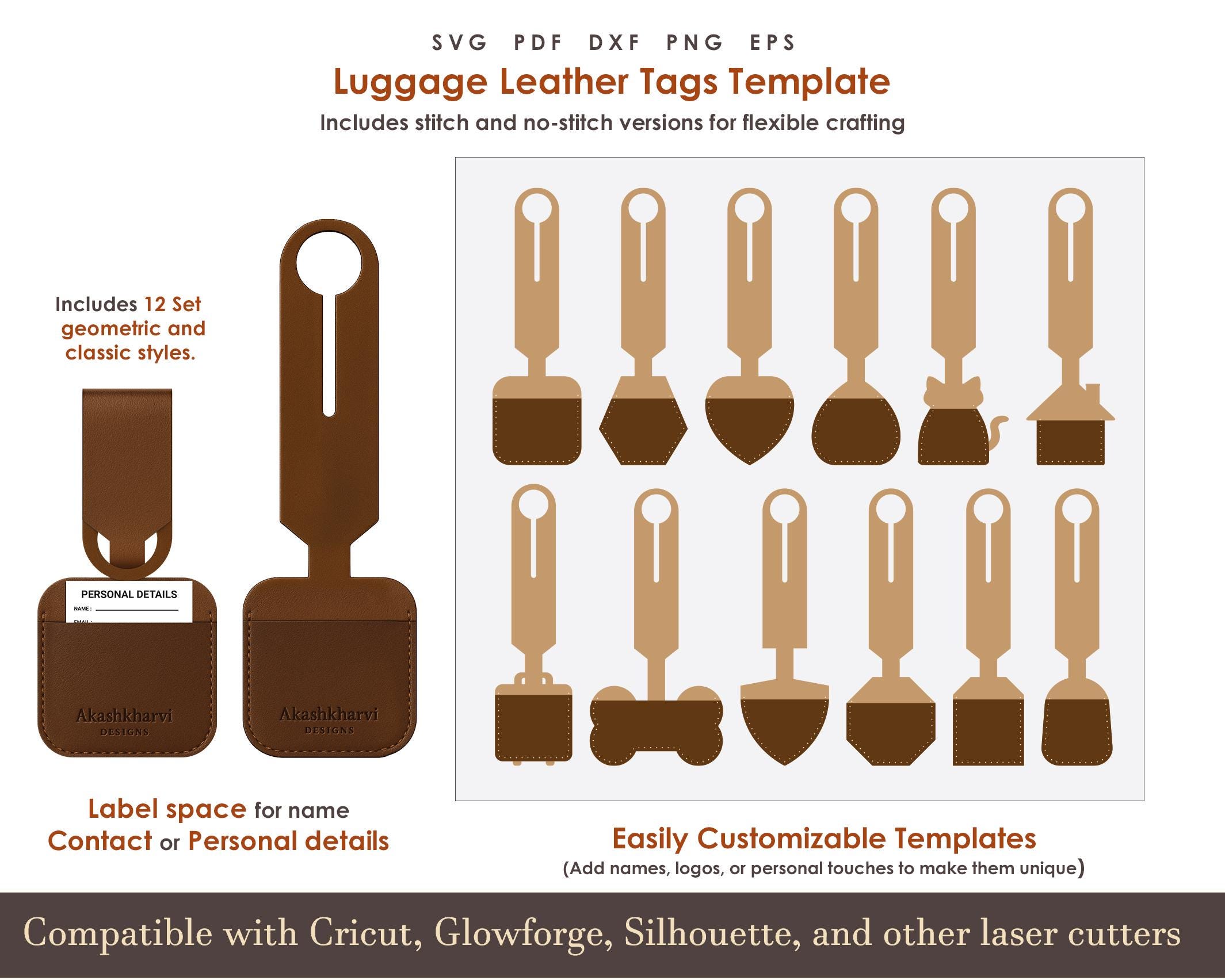Luggage Tag Svg, Leather Travelling Luggage Tag Pattern With Sewing ...
