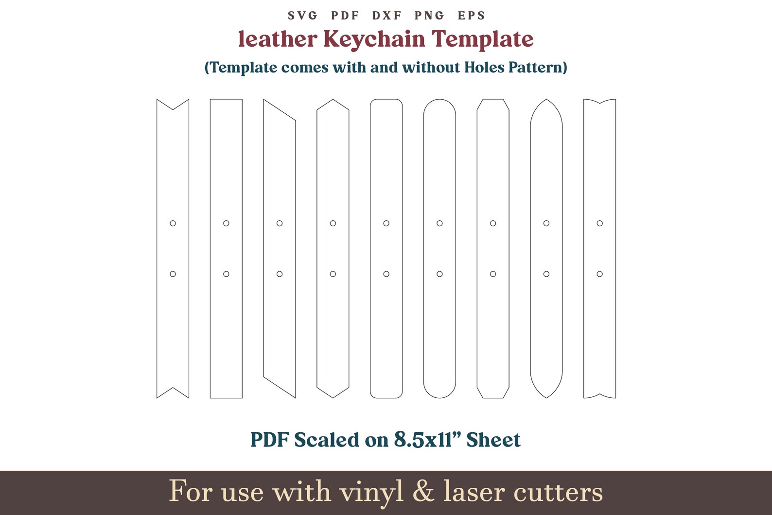 Leather Keychain Svg Pdf Pattern, 9 Set Keyring Name Keychain Template ...