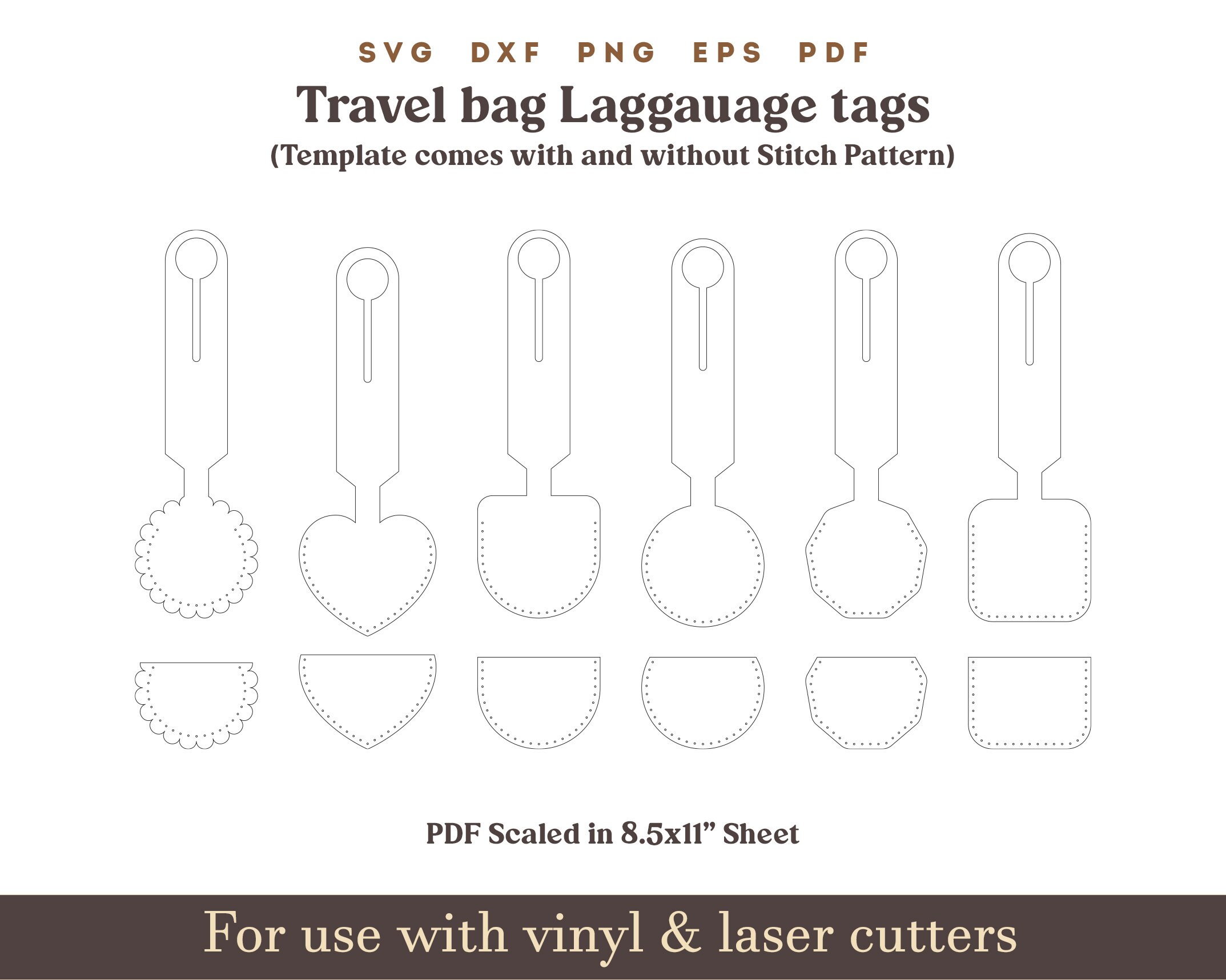 Luggage Tag SVG, Heart Travel Bag Tags Template, Faux Leather Bag Tag ...