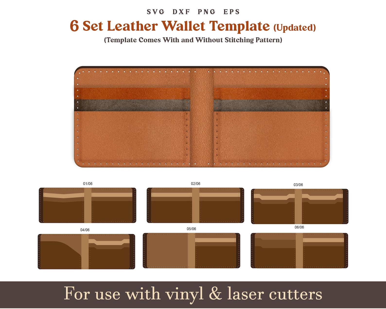 Leather Laser Cut Wallets Svg, 9 Pocket Bifold 6 Set Wallet Svg Pattern ...