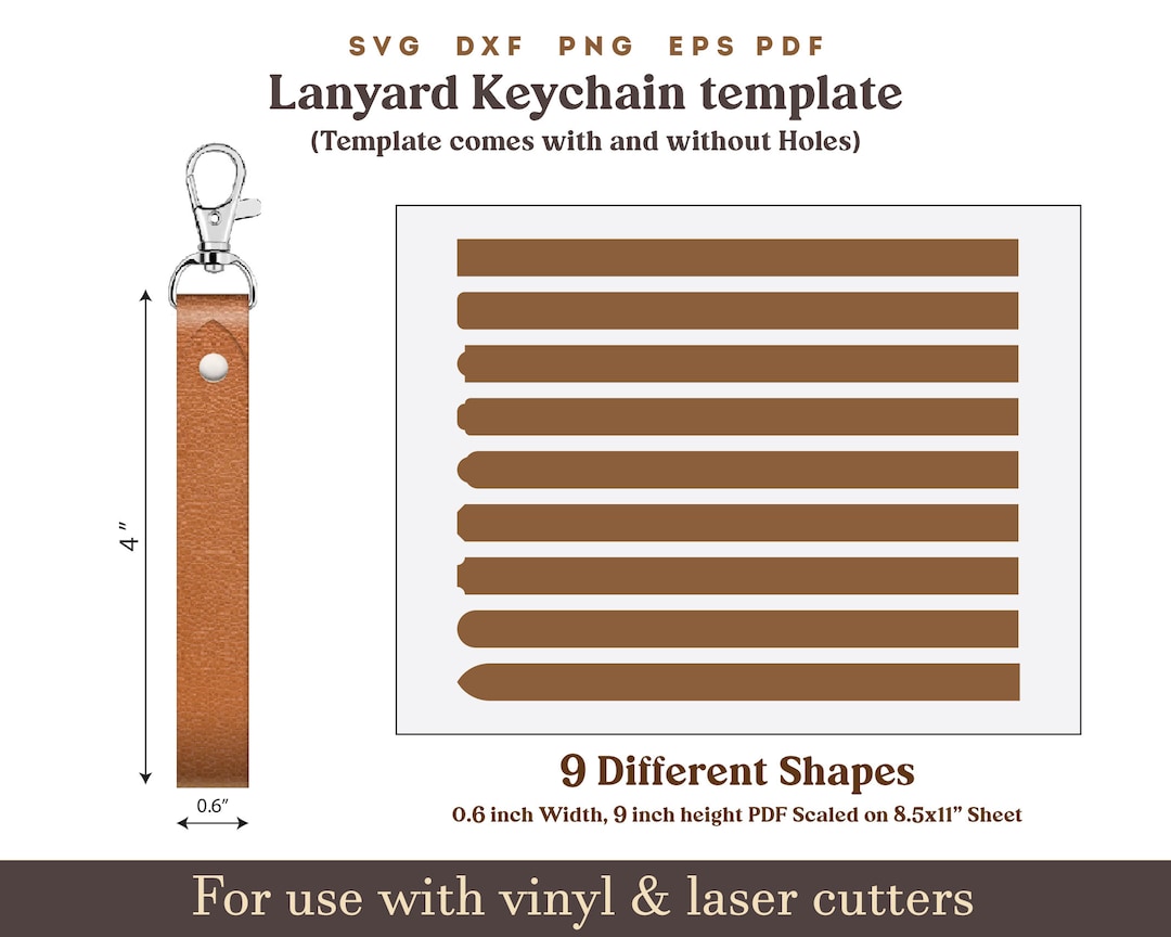 Leather Keychain Svg, Lanyard Keychain Template, PDF Leather Keychain ...
