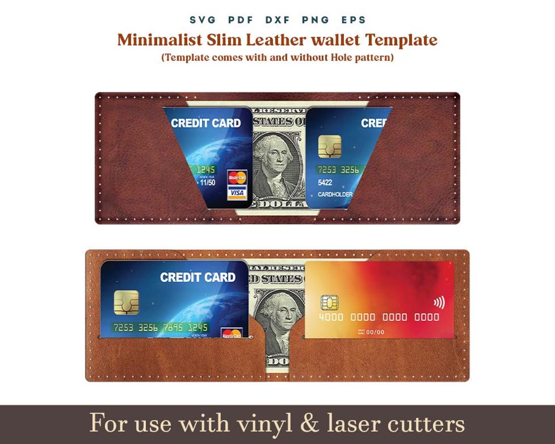 Minimalist Leather Wallet Svg Template, Beginner Leather Craft Pattern ...