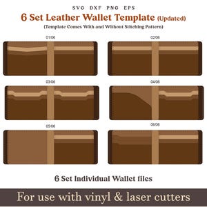 Leather Laser Cut Wallets Svg, 9 Pocket Bifold 6 Set Wallet Svg Pattern ...