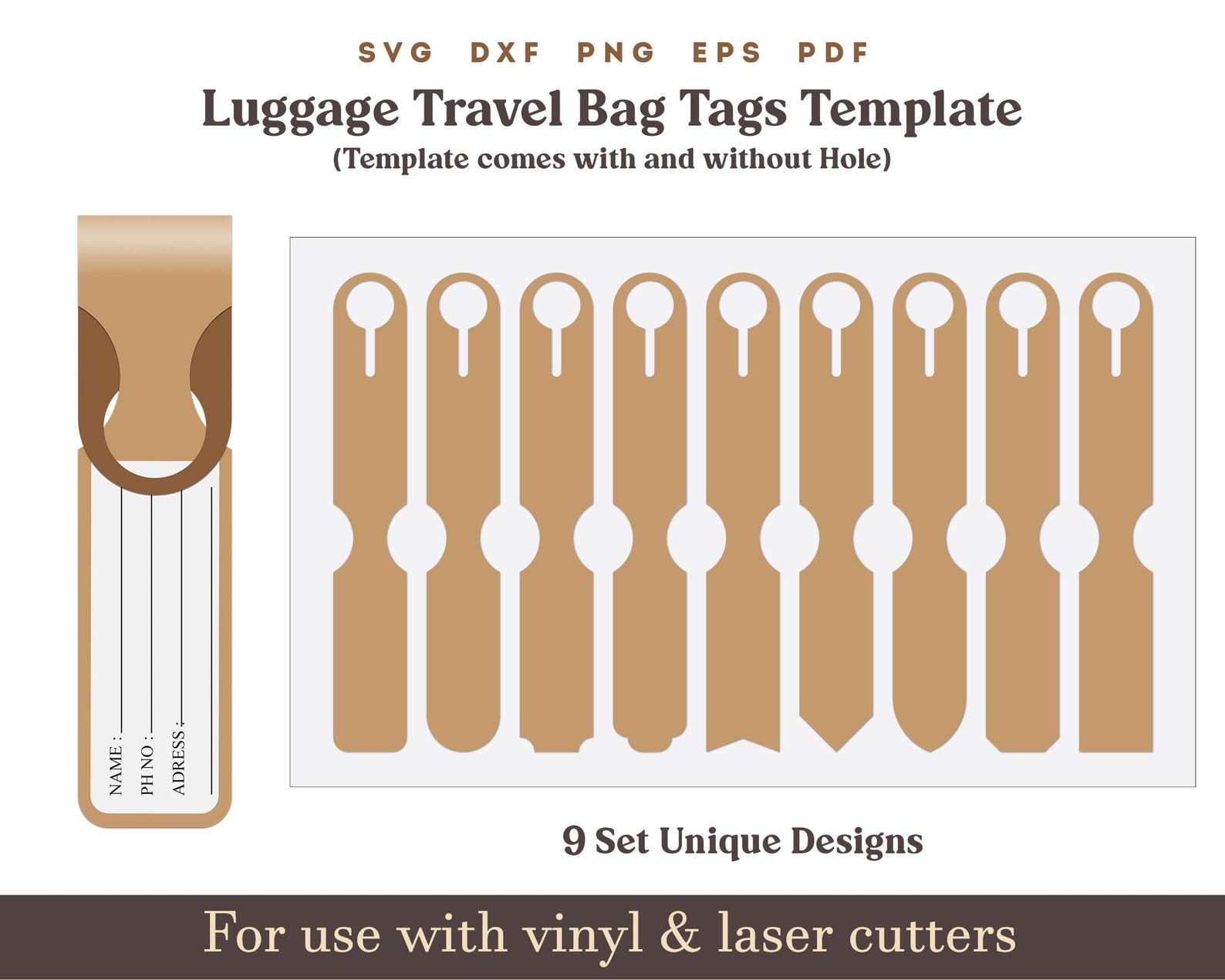 Luggage Tag Svg, 9 Set Faux Leather Bag Tag PDF Pattern, Travel Bag ...