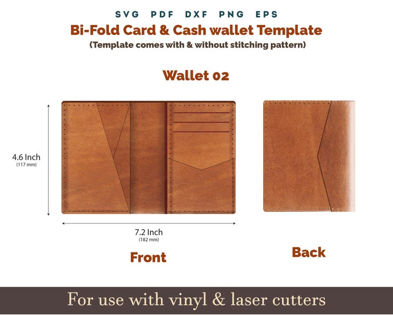 Leather Wallet Template SVG, 2 Set Bi-fold Cash Wallet SVG PDF Pattern ...