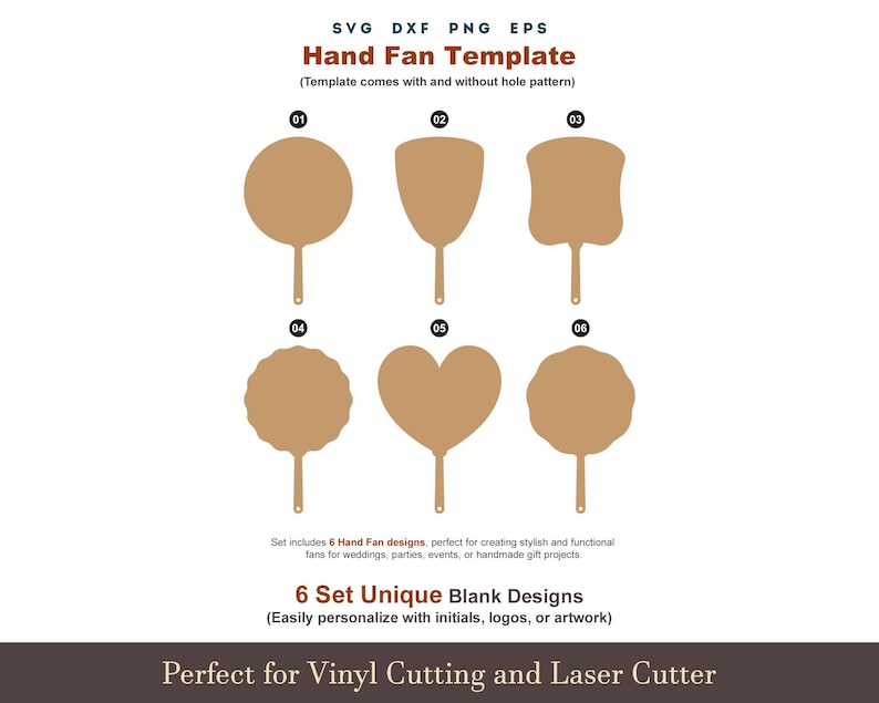 Hand Petal Fan SVG Template, Wedding Fan With Stick 6 Set Cut File ...