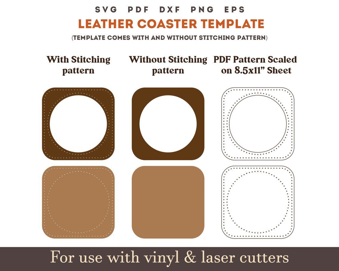 Leather Coaster Template SVG PDF Leather Coaster Pattern - Etsy