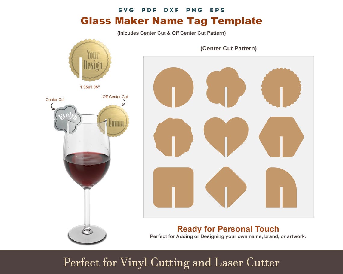 Glass Name Tag Template SVG, Drink Marker Place Card PDF SVG, Wedding ...