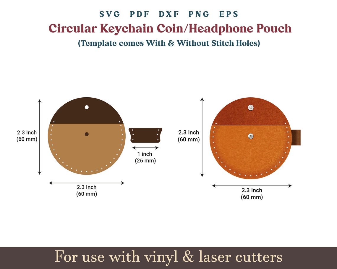 Coin Purse Svg, Leather Keychain SVG, Mini Compact Circular Coin Pouch ...