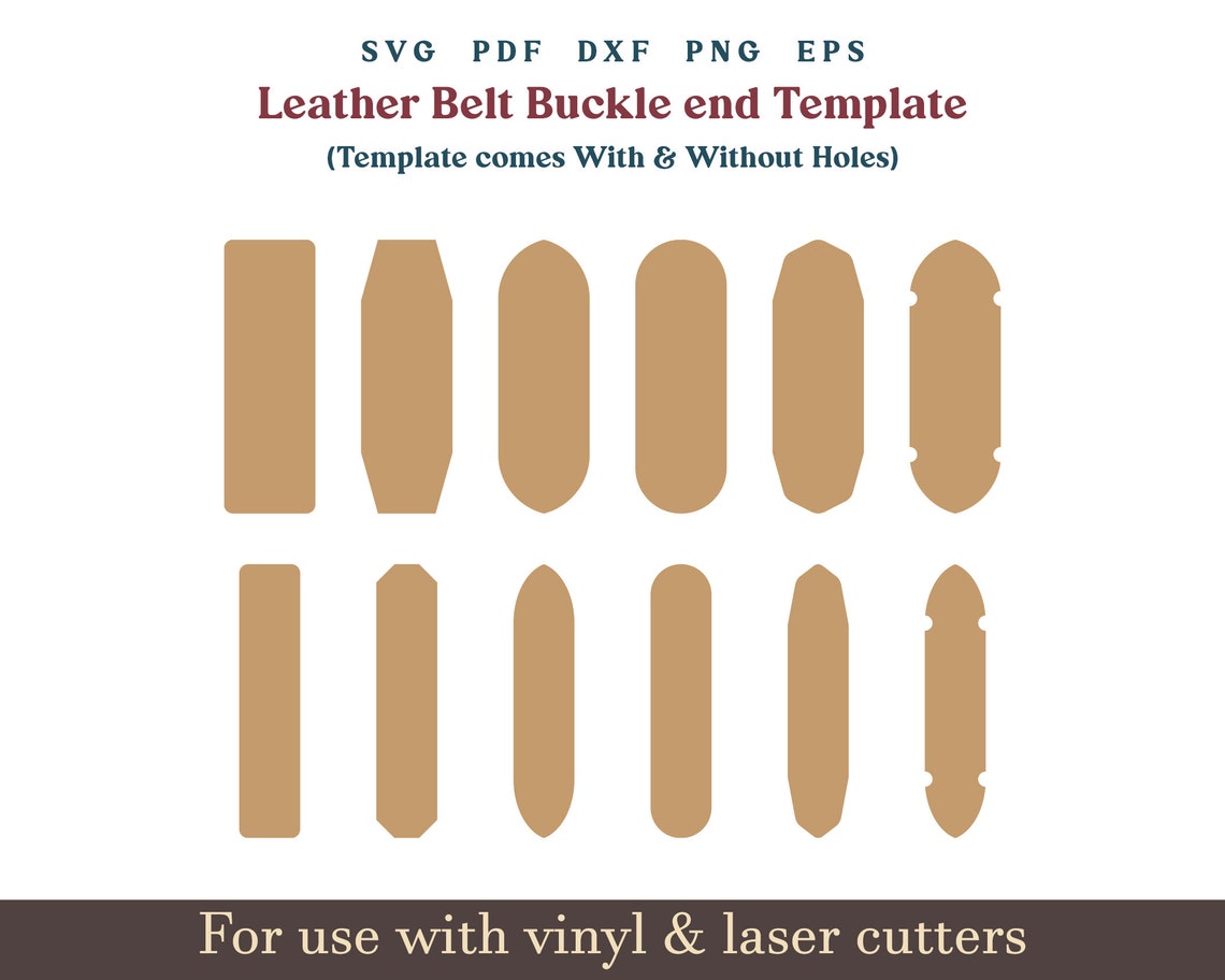Leather Belt SVG PDF Pattern Svg 6 Designs, Belt Buckle End Template ...