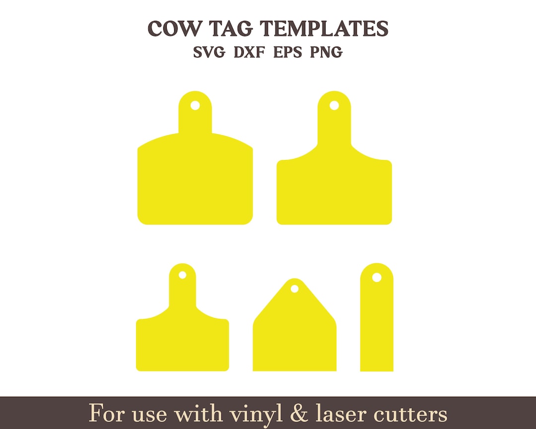 Cow Tag Svg, 5 Set Cow Tag Laser Cutting File Template, Cow Ear Tag DXF ...