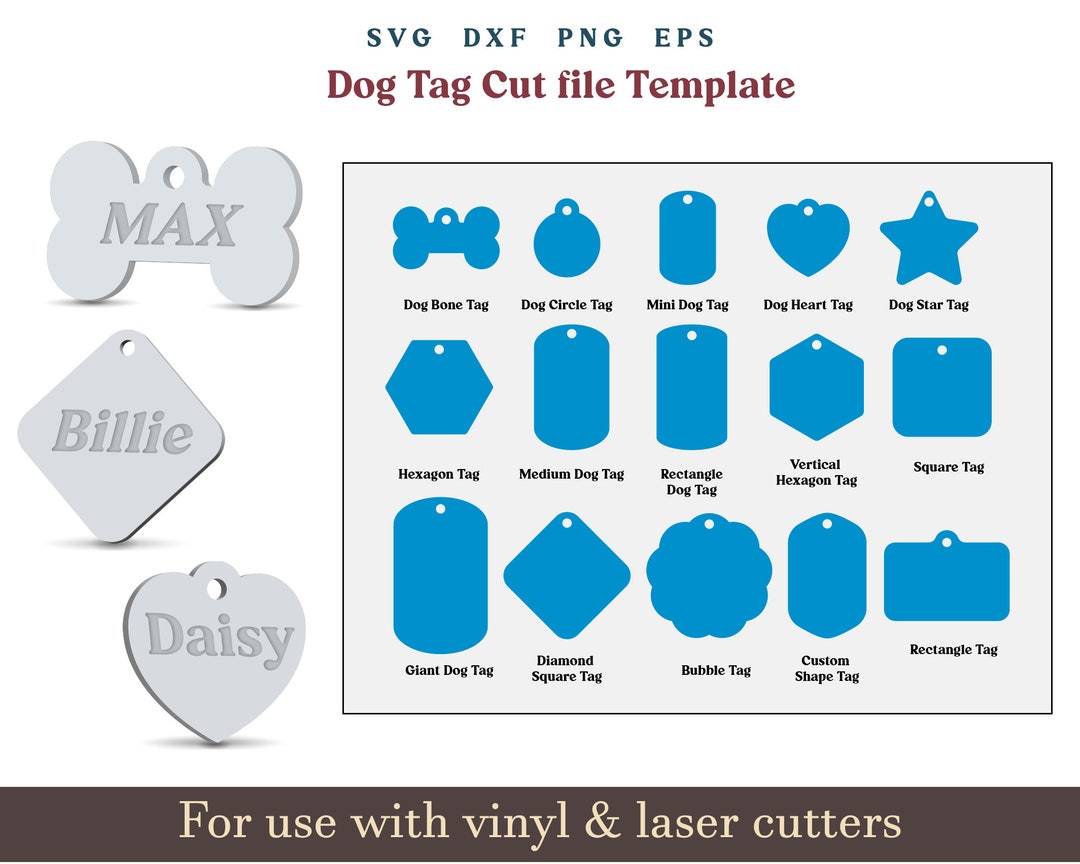 Dog Tag Template SVG, Dog ID Tag SVG, Pet Id Tags, Glowforge Laser Cut ...