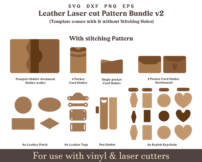 Leather Laser Pattern Svg Cut File Bundle, Leather Keychain Svg ...