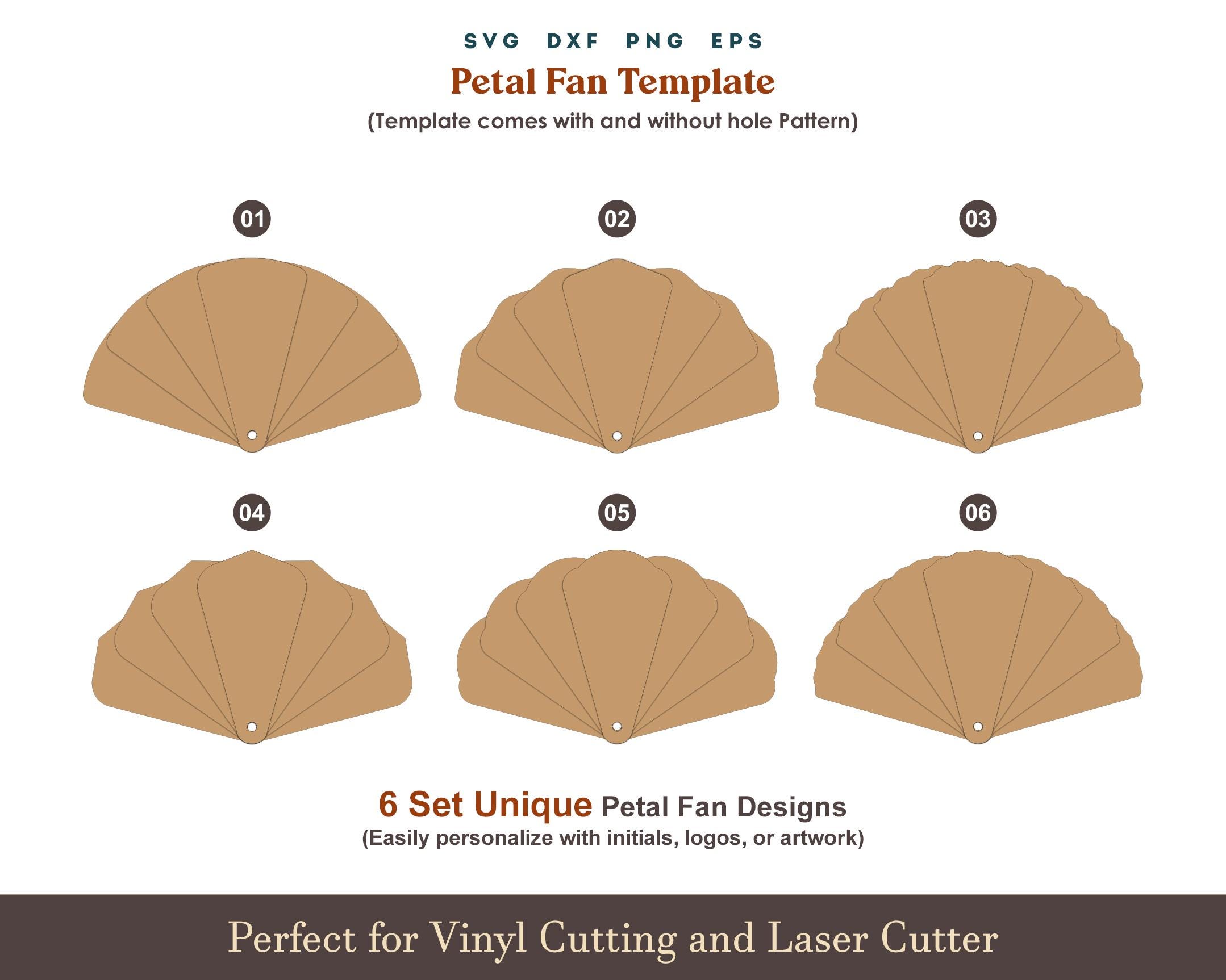 Petal Fan Svg Template, Wedding Fan 6 Set Cut File Bundle, Wedding ...