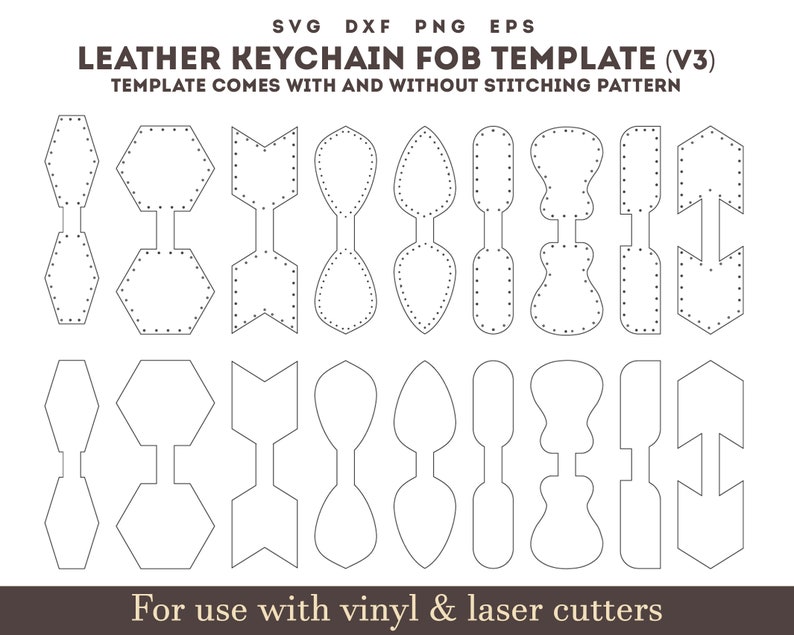 Leather Keychain Key Fob Template SVG, Leather Keychain Pattern With ...