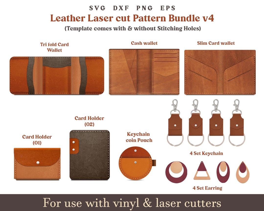 Leather Svg Cut File Bundle, Leather Laser Wallet Svg, Minimalist Card ...