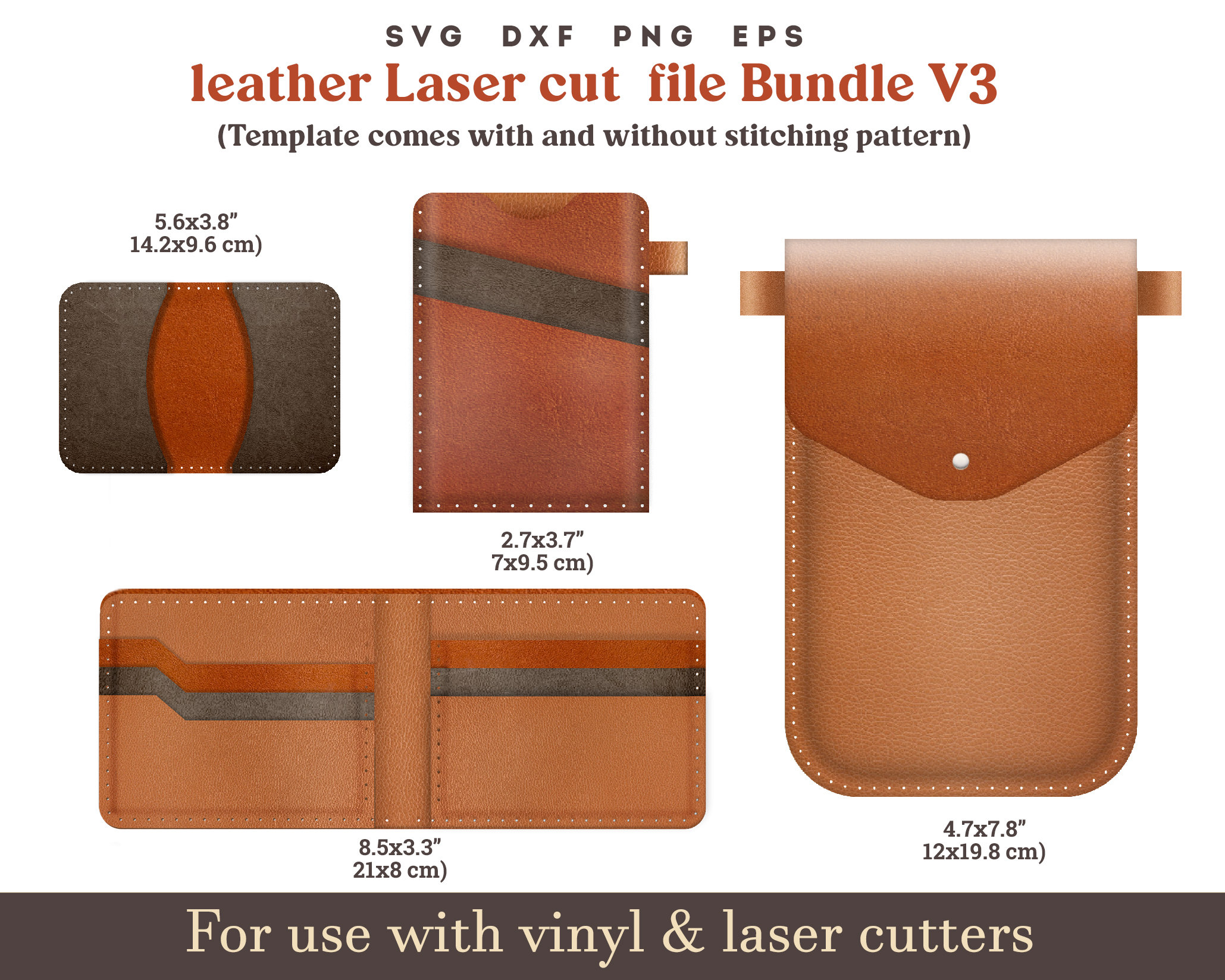 Leather Laser Cut Template Svg Bundle, Wallets Keychains Cable Wrap ...