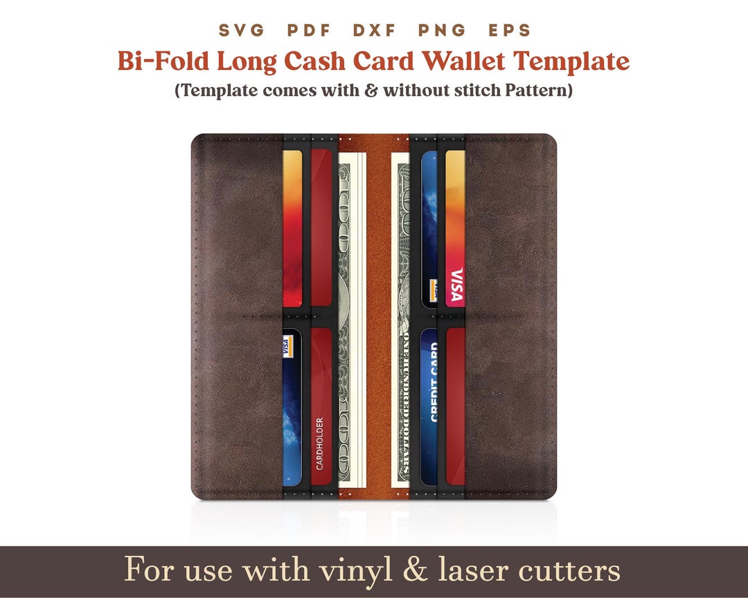 Leather Wallet Svg, Bi-fold Leather Long Cash Card Wallet Template, PDF ...