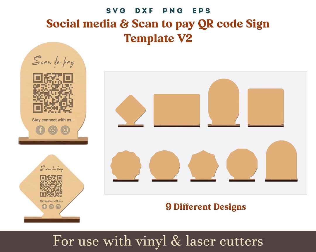 Social Media Sign Svg, 9 Set Scan to Pay Sign SVG Template, QR Code ...