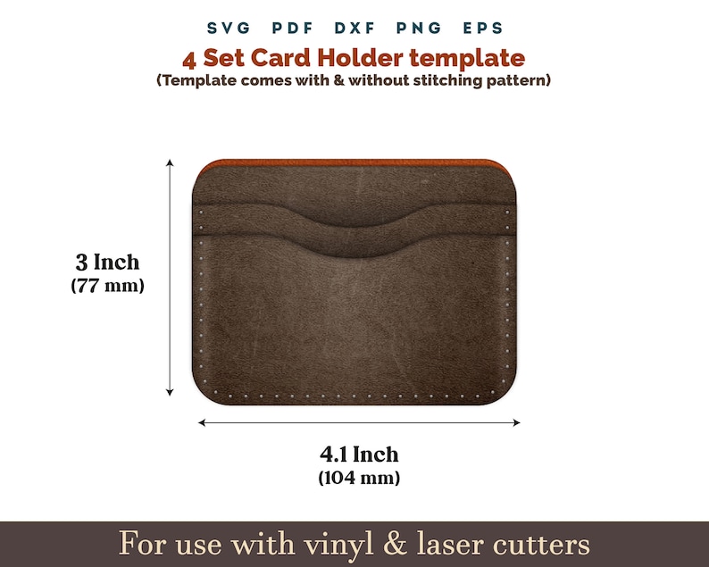 Leather Card Holder SVG PDF Template, Minimalist Simple 4 Set Pocket ...
