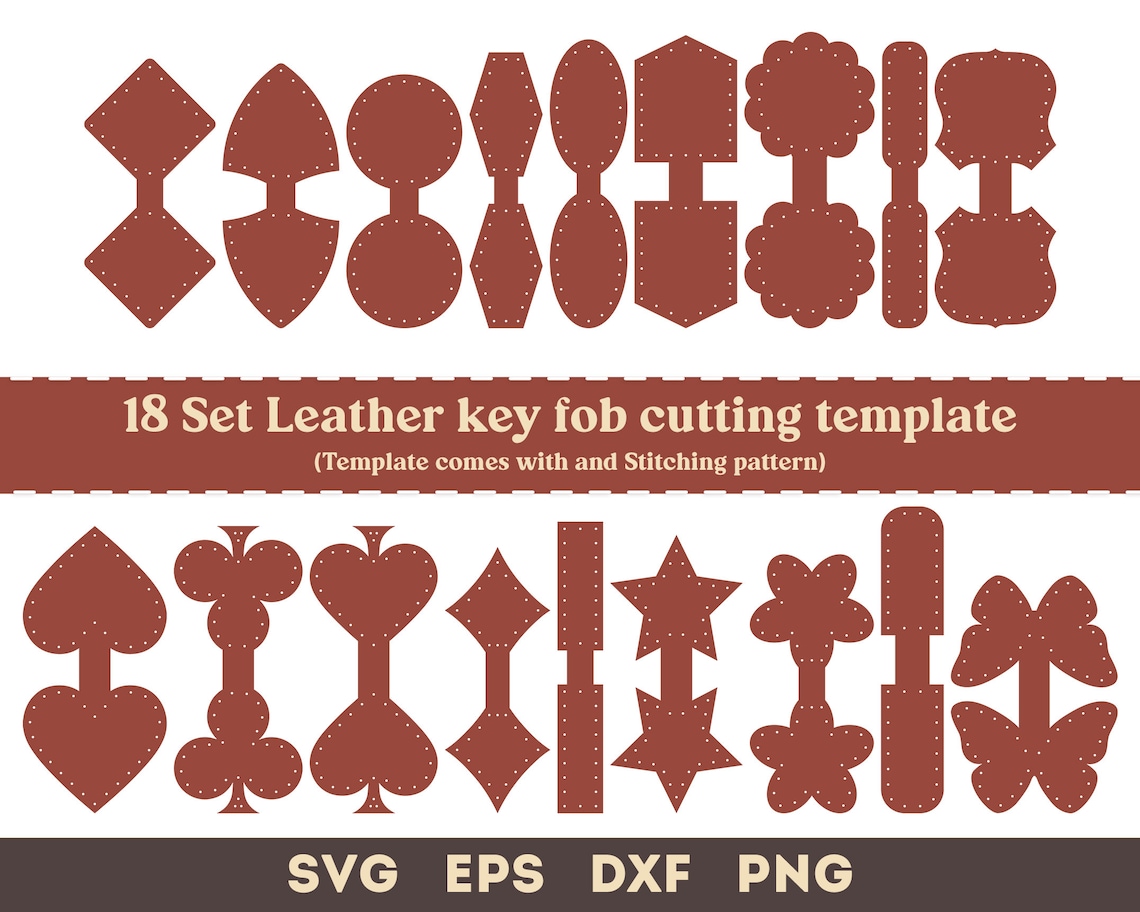 Leather Keychain Key Fob Template SVG Bundle, Keychain SVG, 18 Set ...