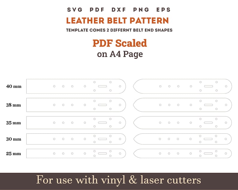 Leather Belt PDF Pattern Svg 5 Different Size Belt End Template SVG ...