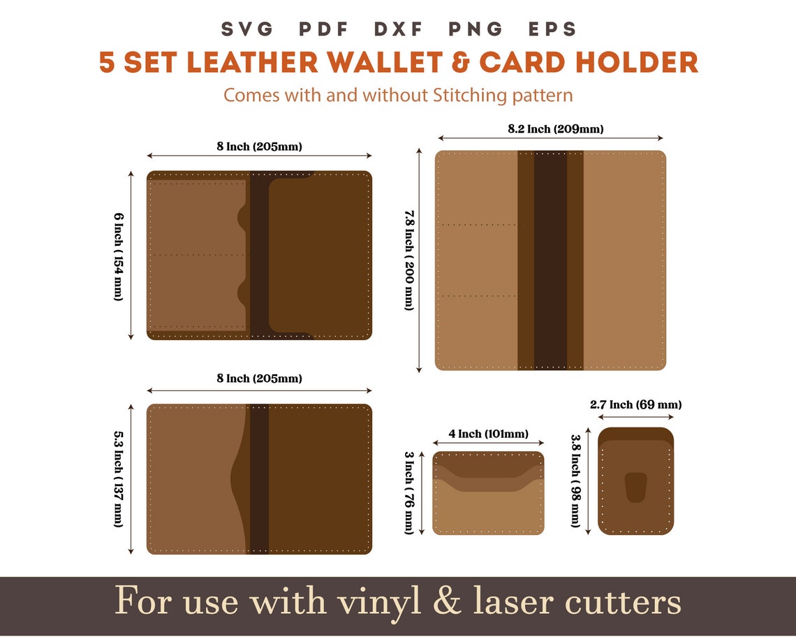 Leather Wallet SVG PDF Pattern 5 Set Leather Minimalist - Etsy
