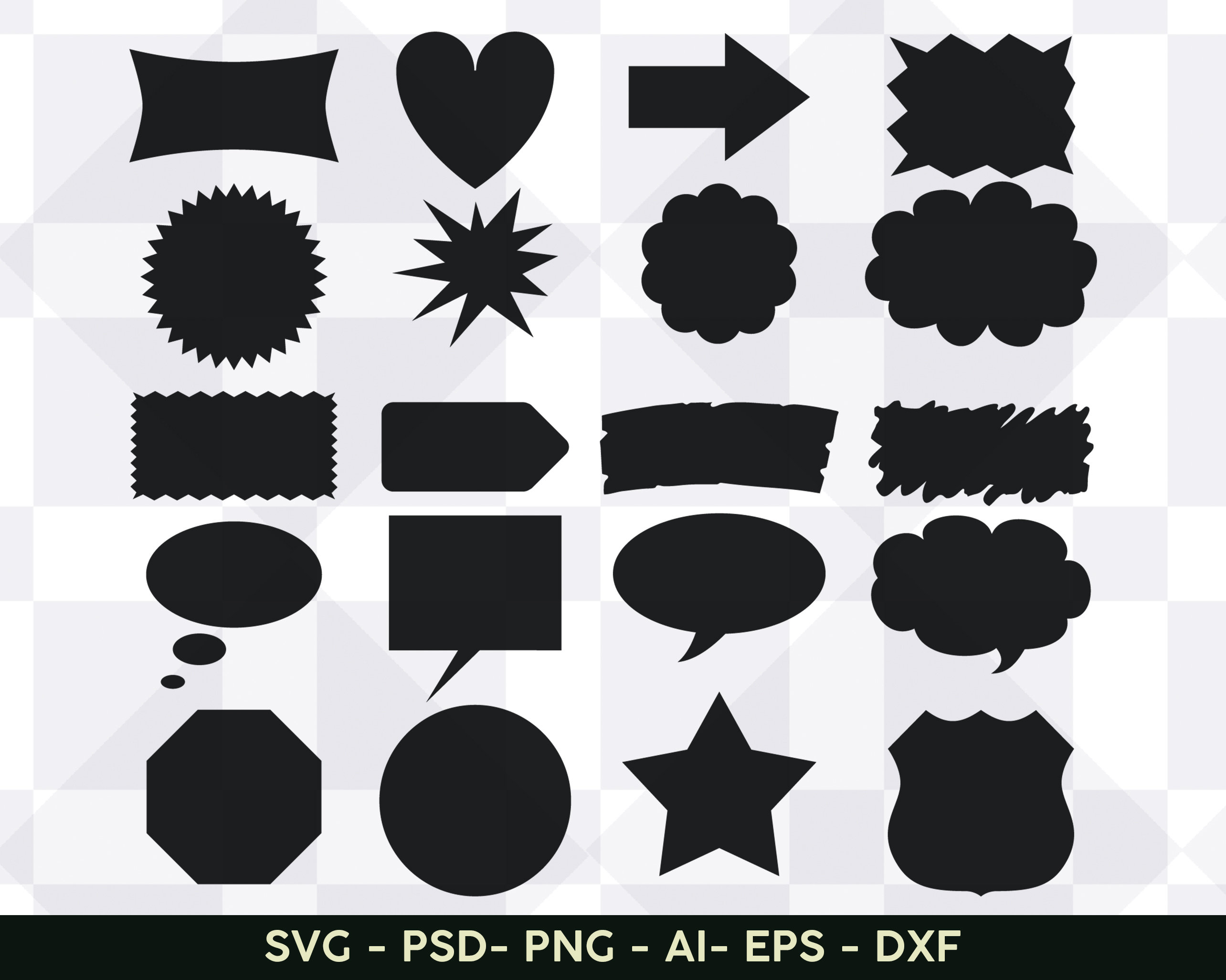 Basic Shapes SVG Bundle PNG Thought Bubble Basic Shape Label - Etsy Canada