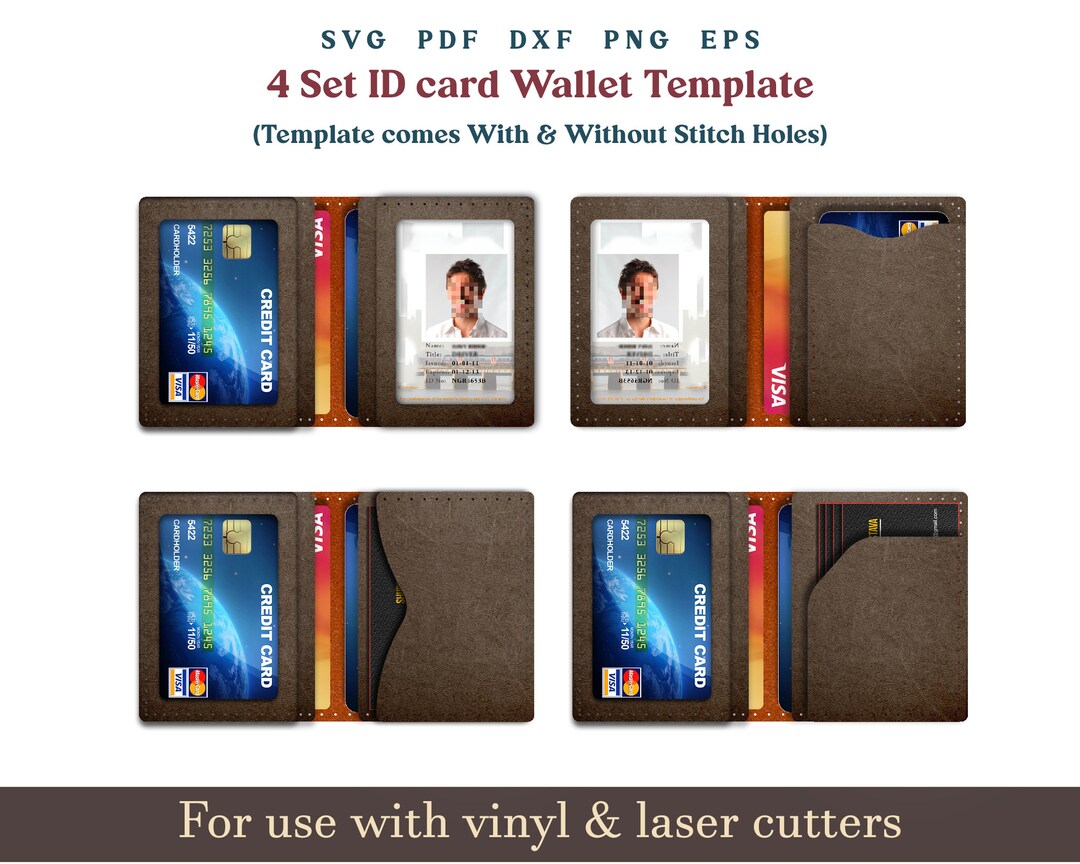 Card Wallet Template, Leather Minimalist ID Card Holder Pdf Svg, Front ...