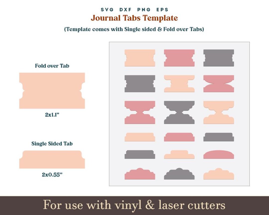 Journal Tabs Template, Tabs Svg, Double Folder Tabs Dxf Pattern, Page ...