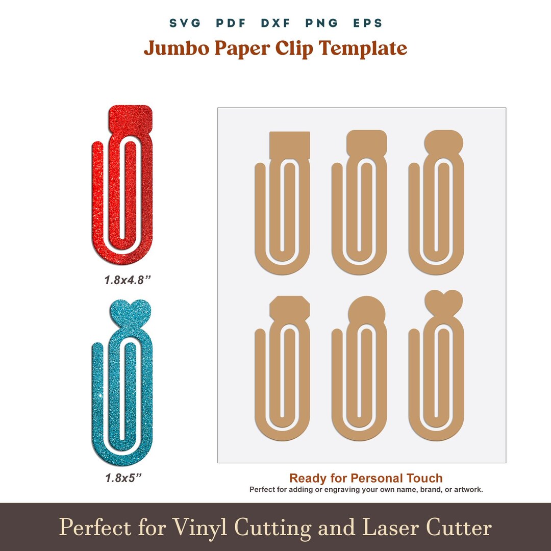 Jumbo Paper Clip Svg Template, 6 Set Jumbo Paper Clip Bundle, Bookmark ...