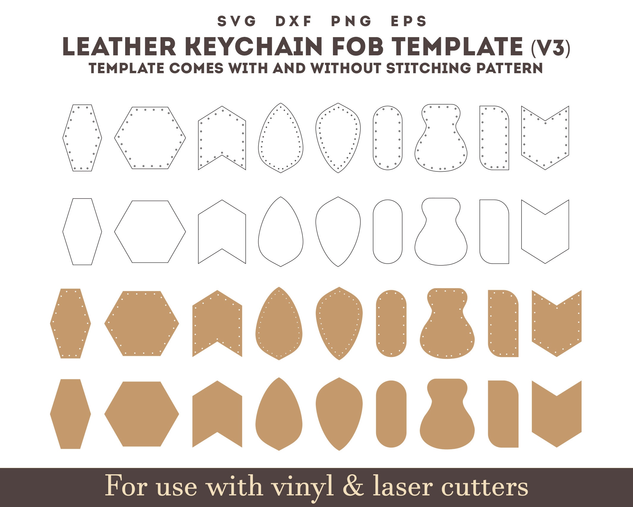 Leather Keychain Key Fob Template SVG, Leather Keychain Pattern With ...