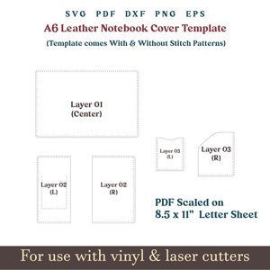 Leather Journal Cover Template SVG, A6 Leather Notebook Cover PDF ...