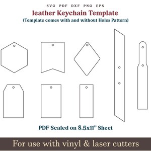 Leather Keychain Svg, 8 Set Tag Keychain SVG PDF Pattern, Wooden ...