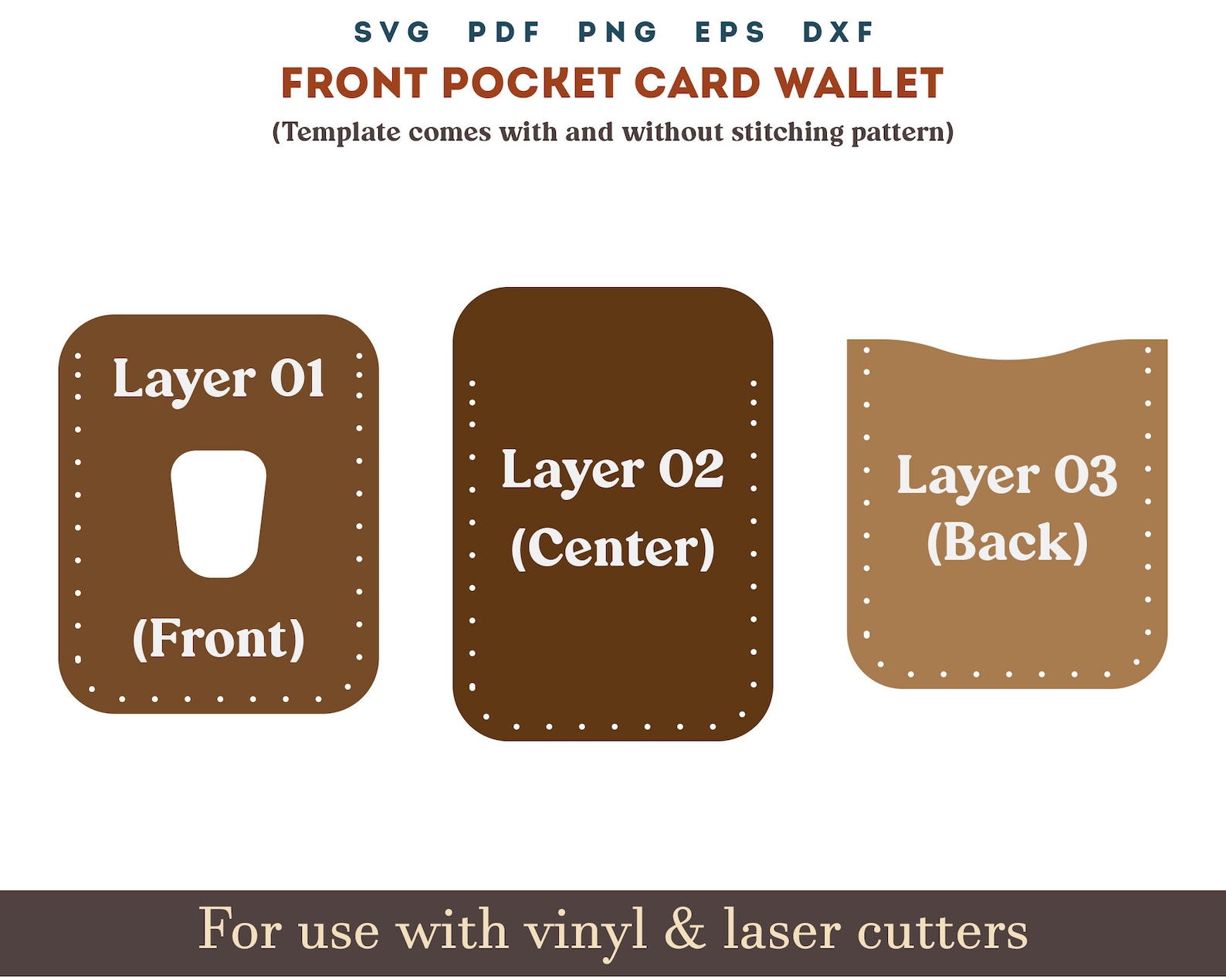 Leather Front Pocket Card Wallet Svg Template PDF Leather - Etsy