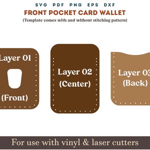 Leather Front Pocket Card Wallet Svg Template, PDF Leather Minimalist ...