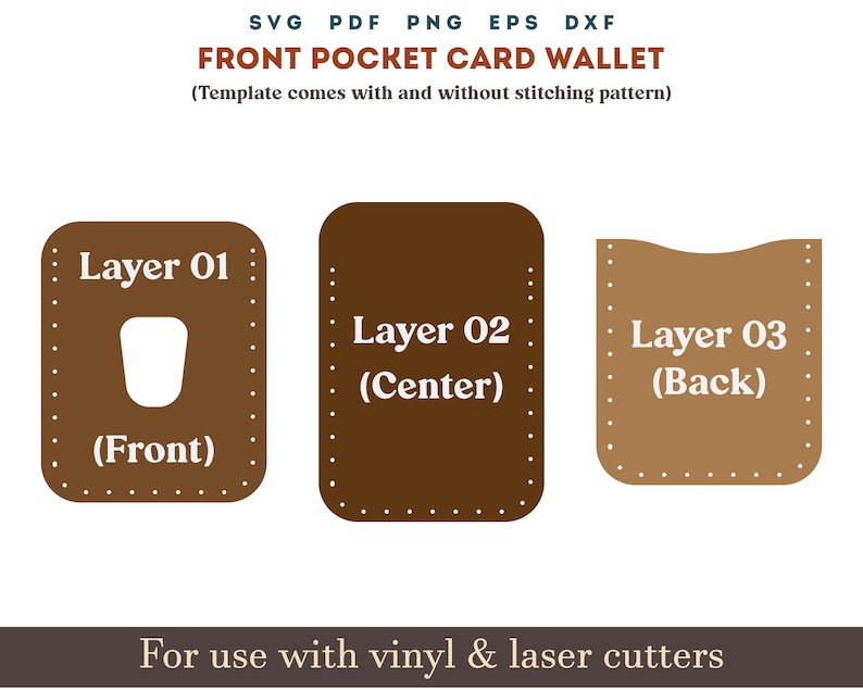 Leather Front Pocket Card Wallet Svg Template, PDF Leather Minimalist ...